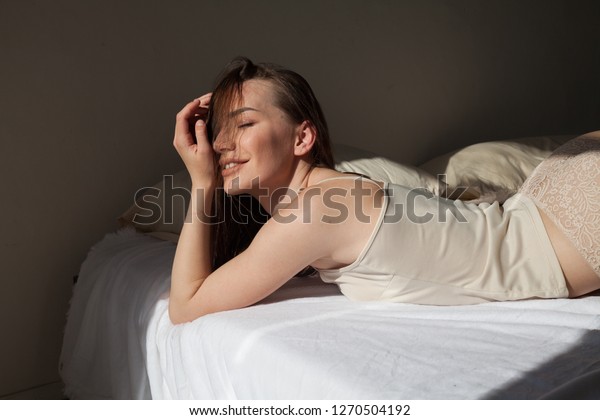 Beautiful Woman Lingerie Lying On Bed ภาพสต็อก 1270504192 Shutterstock