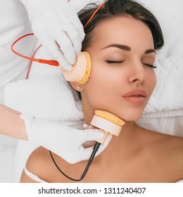 Beautiful Woman Receiving Microcurrent Procedure Facelift Stock Photo ...