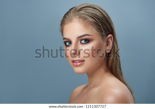 Beautiful Young Nude Girl Looking At Camera Close Up Of Blond Pretty