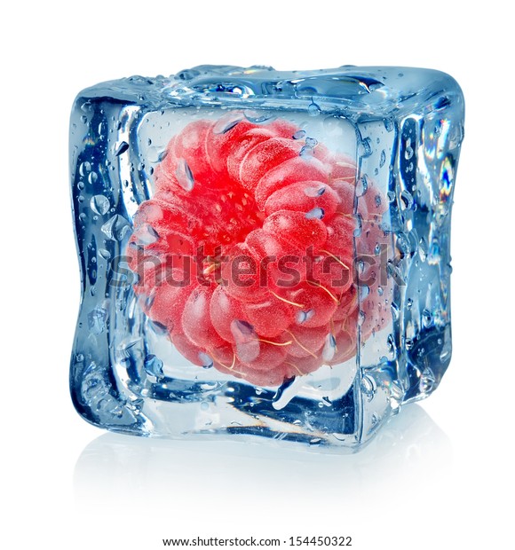 Berry Raspberry Ice Cube Isolated On Stock Photo (Edit Now) 154450322