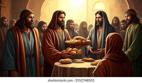 Biblical Image Disciples Distributing Bread Fish AI-generated image ...