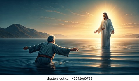 Biblical Image Peter Sinking Into Lake AI-generated image 2542660779 ...
