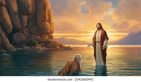 Biblical Image Peter Sinking Into Lake AI-generated image 2542661195 ...