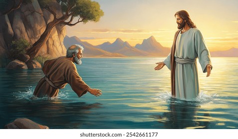 Biblical Image Peter Sinking Into Lake AI-generated image 2542661195 ...