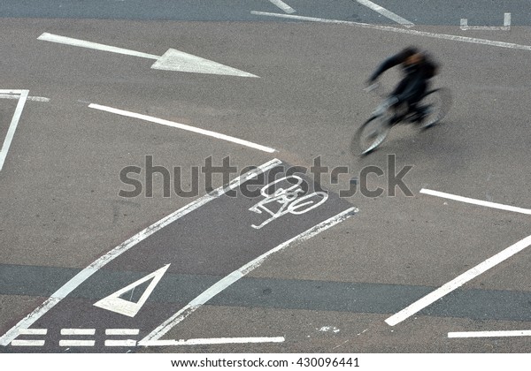 Bicycle Crossing Road Using Cycle Lanes Stock Photo 430096441 ...