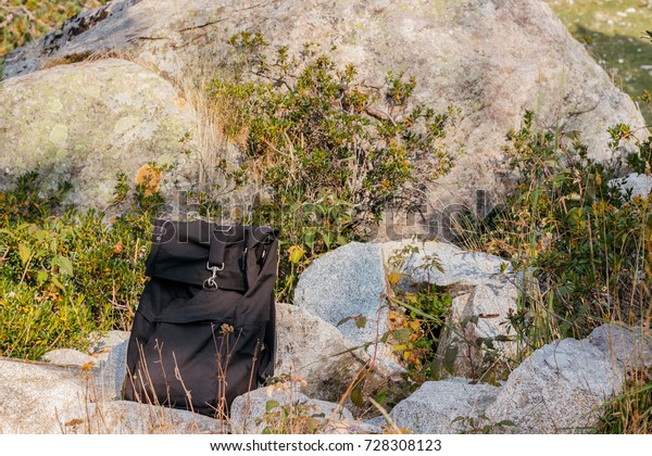 Big Black Backpack Without Logos Laying Stock Photo 728308123 ...