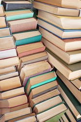 Stack of books, side view, on white isolated background, a School ...