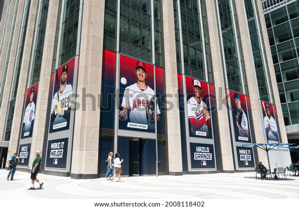 Big panels in front of The MLB Flagship Store. July 14,2021, NYC, NY ...