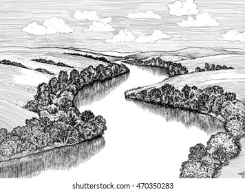 River Sketch Images, Stock Photos & Vectors | Shutterstock