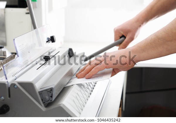 Binding Documents Man Binds Cards Bookbinder Stock Photo 1046435242 ...
