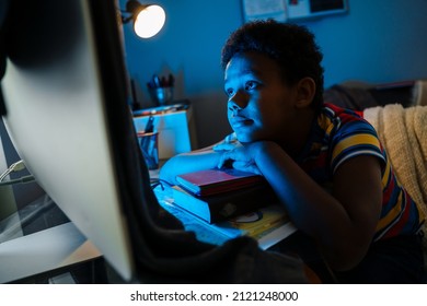 Black Boy Looking Computer Screen While Stock Photo 2121248000 ...