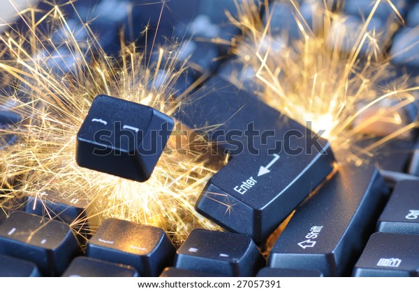 Black Exploding Computer Keyboard Electric Sparks Stock Photo (Edit Now ...