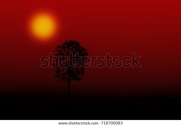 Black Tree Red Background Full Moon Stock Photo 718700083 | Shutterstock