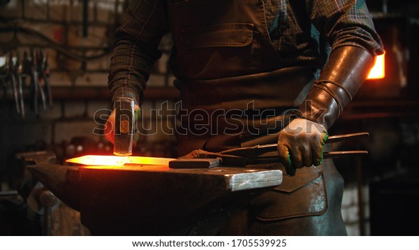 Blacksmith Working Workshop Man Hitting Hot Stock Photo (Edit Now ...