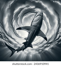 Blacktip Shark Underside Twisting Upwards Blue AI-generated image ...