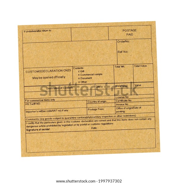 Blank Customs Declaration Label On Foreign Stock Photo 1997937302 ...