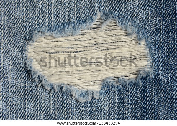 Blue Jean Texture Hole Threads Showing Stock Photo (Edit Now) 133433294