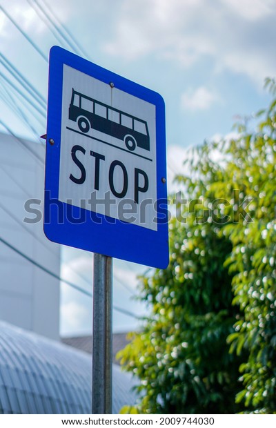 Blue Rectangular Bus Stop Signs Bus Stock Photo 2009744030 | Shutterstock