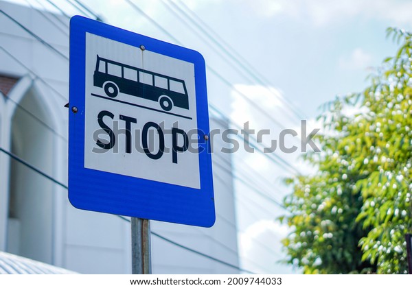 Blue Rectangular Bus Stop Signs Bus Stock Photo 2009744033 | Shutterstock