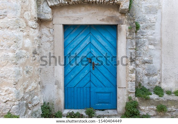Blue Rustic Door Old Stone Wall Stock Photo 1540404449 | Shutterstock