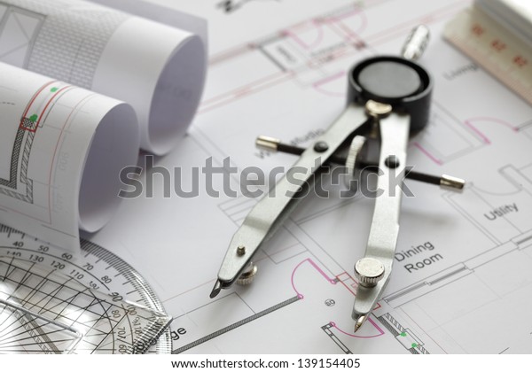 Blueprints Drawing Tools Concept Construction Development Stock Photo ...