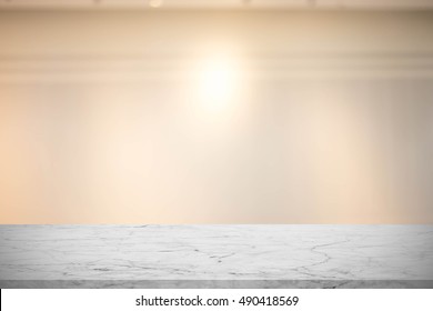 Empty Table On Beige Texture Wall Stock Photo (Edit Now) 2076487915