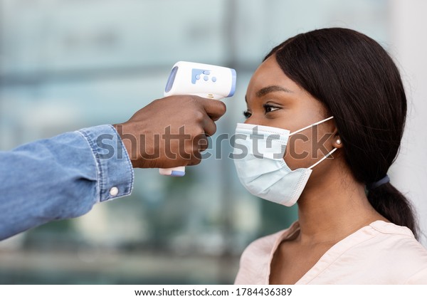 Body Temperature Control Security Guard Using Stock Photo 1784436389 ...