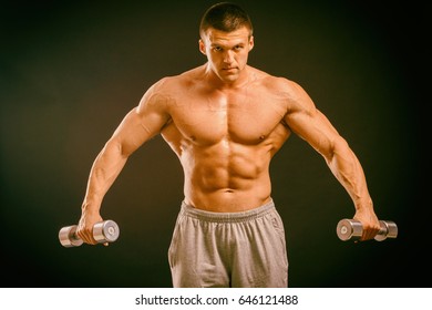 Bodybuilder Posing Different Poses Demonstrating Their Stock Photo ...