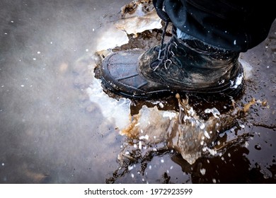 Boot Cracking Through Ice Puddle Muddy Stock Photo 1972923599 ...