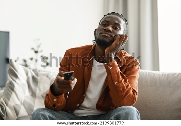 Boring Television Program Bored Black Man Stock Photo 2199301779 ...