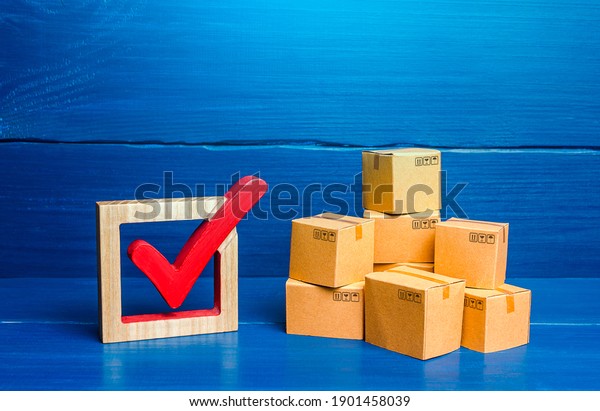 Boxes Red Check Mark Verification Standardization Stock Photo ...