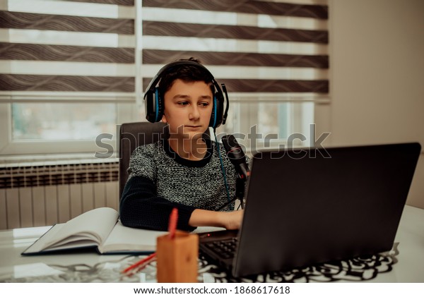Boy Attending Online Classes Home Child Stock Photo 1868617618 ...