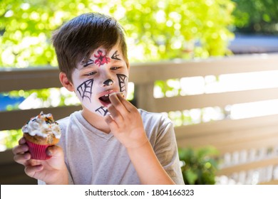 Boy Face Paint Eating Spooky Halloween Stock Photo 1804166323 ...