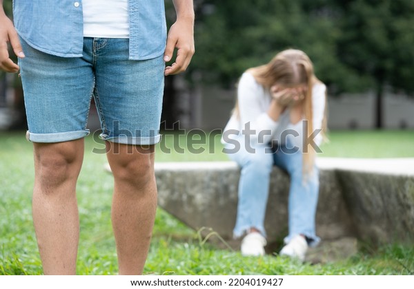 Boy Leaving Sad Girlfriend Crying Alone Stock Photo 2204019427 ...