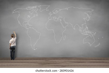 Boy Standing Drawing World Map Stock Photo 283901474 | Shutterstock