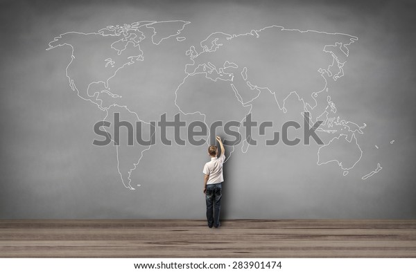 Boy Standing Drawing World Map Stock Photo 283901474 | Shutterstock