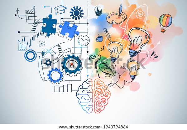 Brain Drawing Creative Analytical Thinking Icons Stock Photo 1940794864 ...