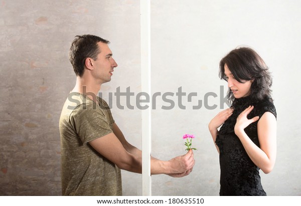 Breaking down the barrier between two people, concept