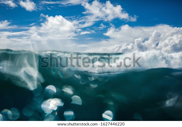 Breaking Wave Clouds Background Reflection Drops Stock Photo 1627446220 ...