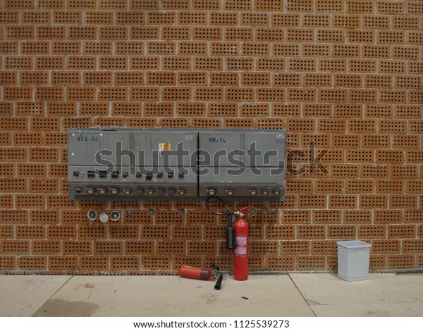 Brick Wall Electrical Boxes Fire Extinguisher Stock Photo 1125539273 ...