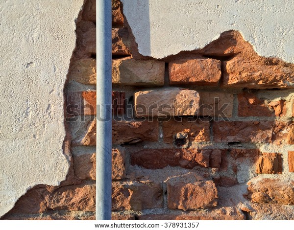 Brick Wall Texture Plaster Pipe Landscape Stock Photo 378931357 ...