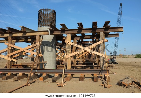 Bridge Construction Project Temporary Wood Bracing Stock Photo (Edit ...