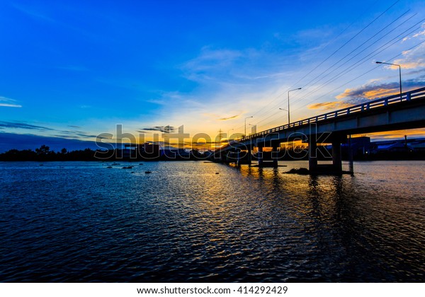 Bridge Over River Sunset Stock Photo (Edit Now) 414292429