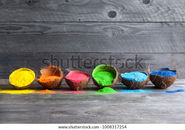 Bright Colours Coconut Shells Indian Holi Stock Photo (Edit Now) 1008317254