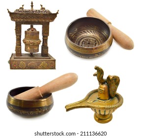 Buddhist Indian Religious Objects Isolated On Stock Photo 211136620 ...
