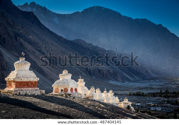 Buddhist Stupas Diskit Village Nubra Valley Stock Photo (Edit Now ... Buddhist Stupas Diskit Village Nubra Valley Stock Photo (Edit Now ...