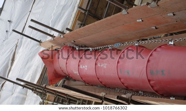 Builder Chute On Scaffold Stock Photo (Edit Now) 1018766302