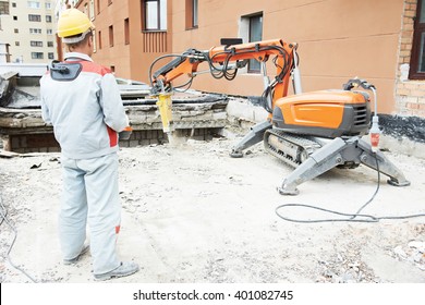 Builder Worker Operating Demolition Machine Stock Photo 401082745 ...