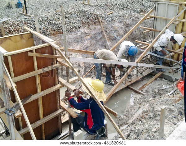 Building Construction Workers Setting Out Timber Stock Photo (Edit Now ...