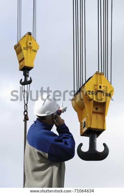 Buildingworker Giant Crane Hooks Stock Photo (Edit Now) 71064634